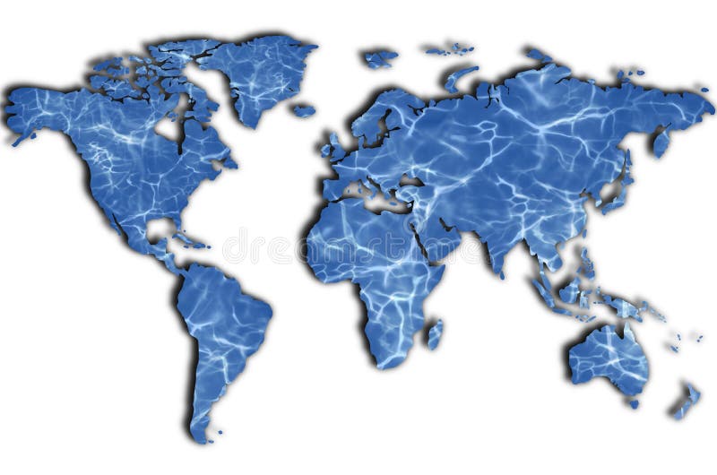 World Map, Blue Color with Deep Wave Water Texture Stock Illustration ...