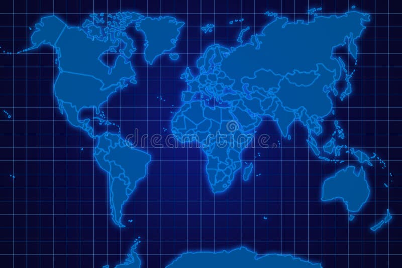 World Map on a Blue Grid Screen Stock Illustration - Illustration of ...