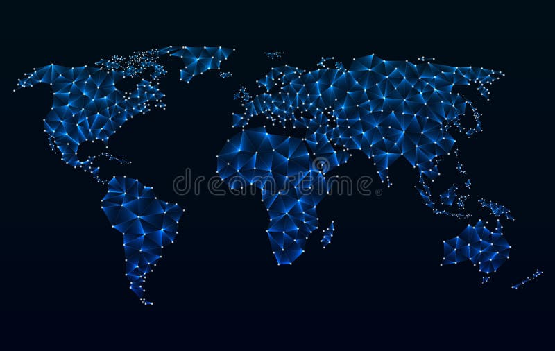 World Map in Blue Light Polygonal Pattern Stock Vector - Illustration ...