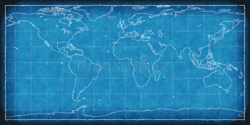 World map on blueprint. stock illustration. Illustration of nations ...
