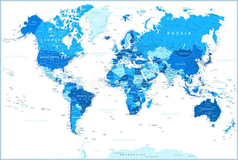 World Map - Blue Spot Political - Vector Detailed Illustration Stock ...