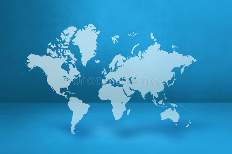 World Map on Blue Wall Background. 3D Illustration Stock Illustration ...