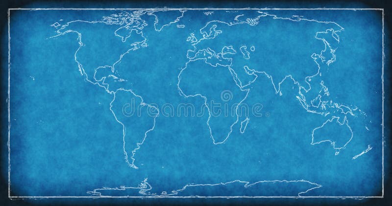 World map on blueprint. stock illustration. Illustration of drawing ...