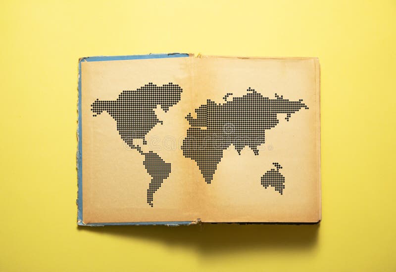 World Map with a Book. Education Stock Photo - Image of page, retro ...