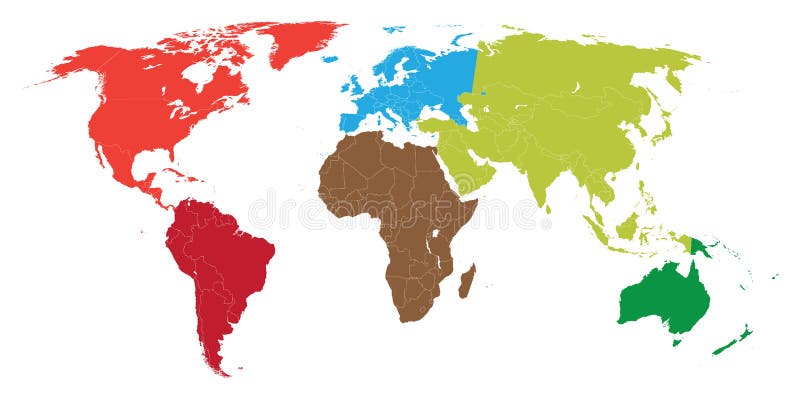 World Map with Borders All Countries and Continents Stock Illustration ...