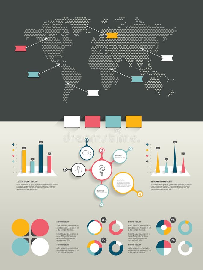 World Map and Brand Elements. Infographics Stock Vector - Illustration ...