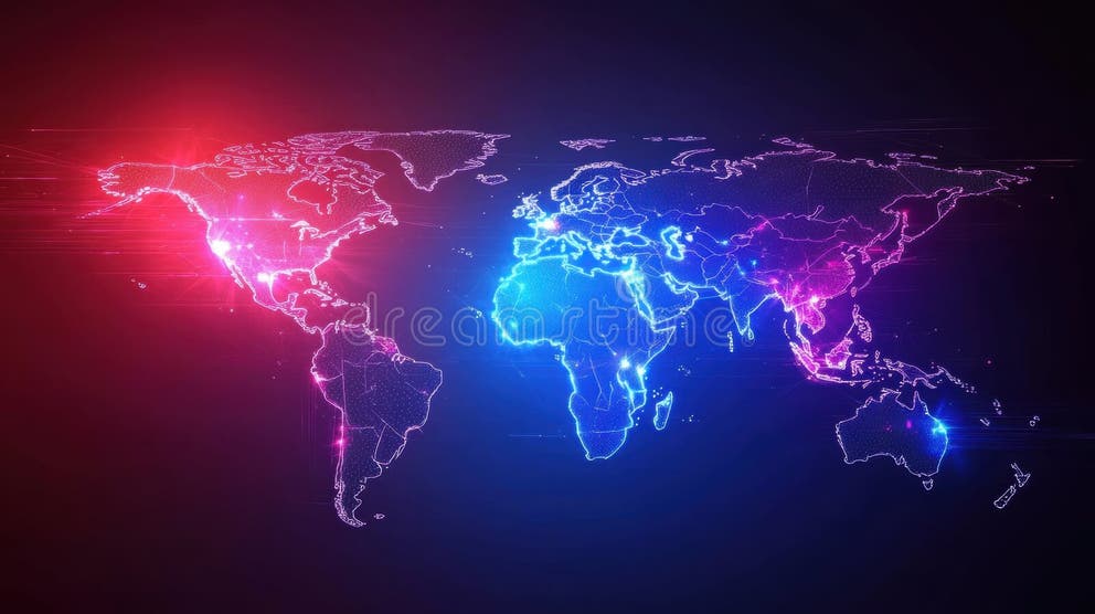 A World Map with Bright Lights on it, AI Stock Photo - Image of lights ...