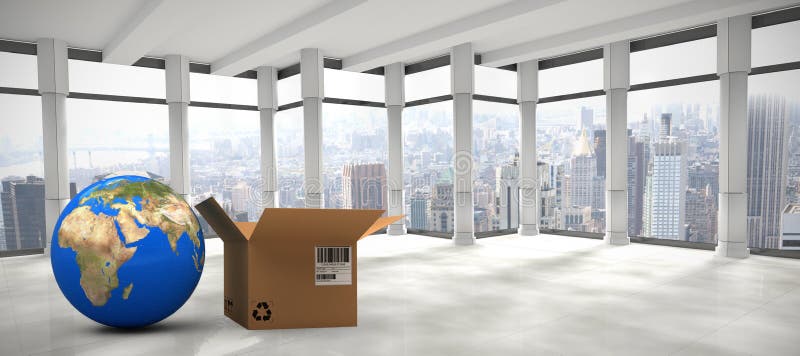 Composite Image of World Map and Brown Cardboard Box Stock Illustration ...