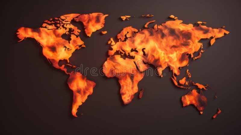 World Map with Burning Countries Concept of Climate Change Created with ...