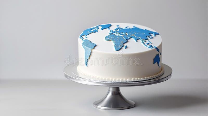 World Map Cake Design on Elegant Silver Stand for International ...