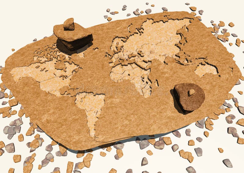 World Map Carved in the Rock. Fossil Stock Illustration - Illustration ...