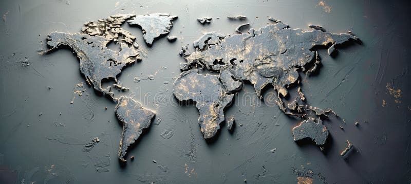A World Map Carved into a Stone Surface, Showcasing the Continents in a ...