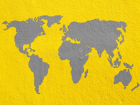 World map on cement wall stock illustration. Illustration of geography ...