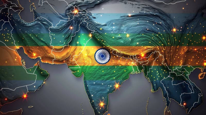 World Map Centered on India . Map of India Stock Image - Image of ...