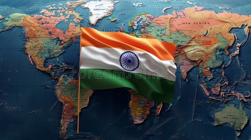 World Map Centered on India . Map of India Stock Image - Image of ...