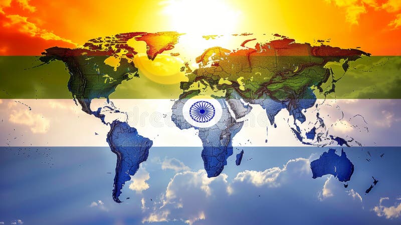 World Map Centered on India . Map of India Stock Image - Image of ...