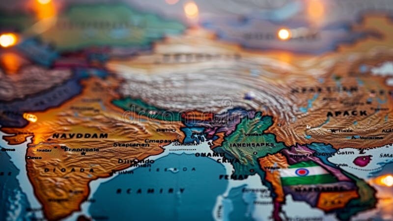 World Map Centered on India . Map of India Stock Photo - Image of ...
