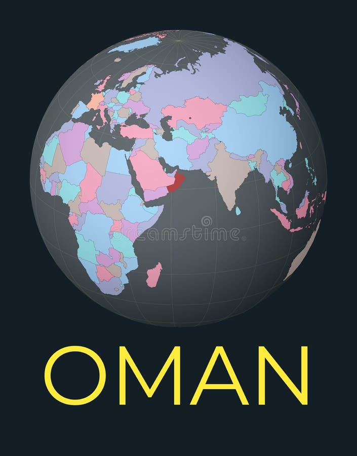 Oman on Dark Globe with Blue World Map. Stock Vector - Illustration of ...