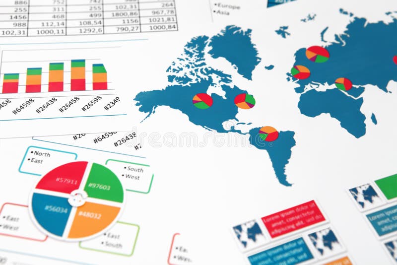 World Map with Charts, Graphs and Diagrams Stock Image - Image of ...