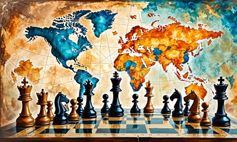 World Map with Chess Pieces and Stock Illustration - Illustration of ...