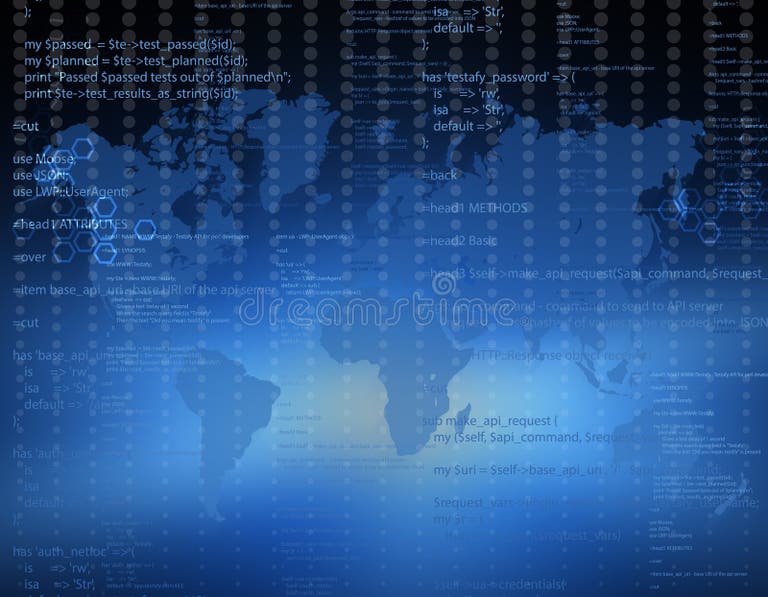 World Map with Circles and Computer Code. Stock Illustration ...
