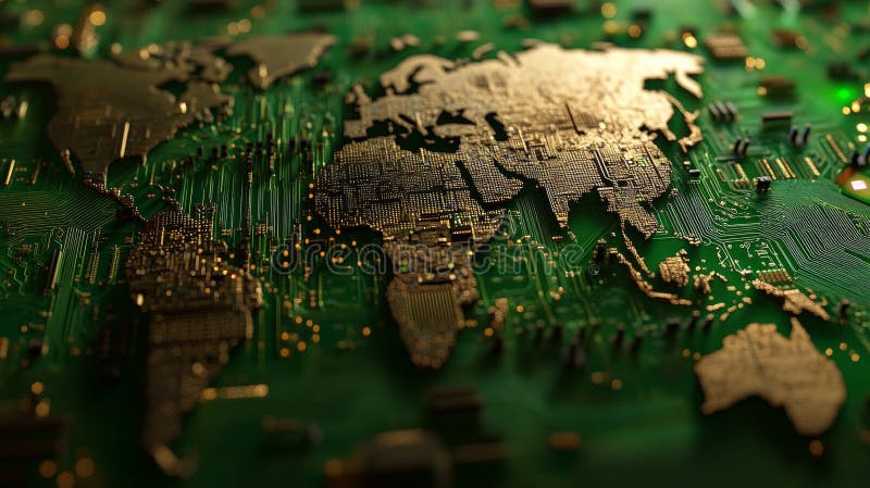 World Map on Circuit Board, Close-up. Technology and Globalization ...