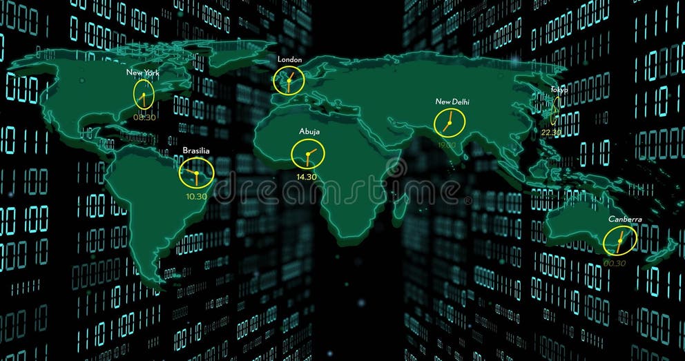 Global Connectivity Technology Digital Cities Time Zones Stock Photos ...