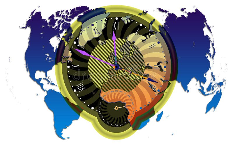 World map and clock1 stock illustration. Illustration of globe - 2418918