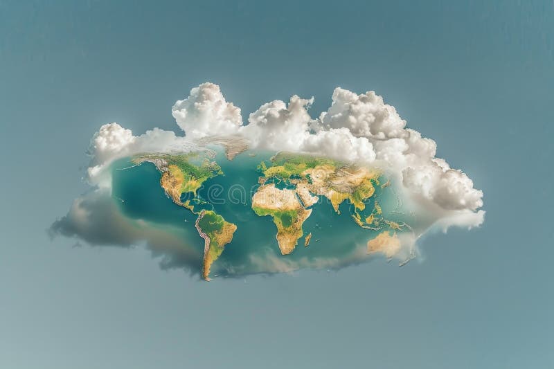 World Map on Cloud, Surreal Image Representing Cloud Computing and ...