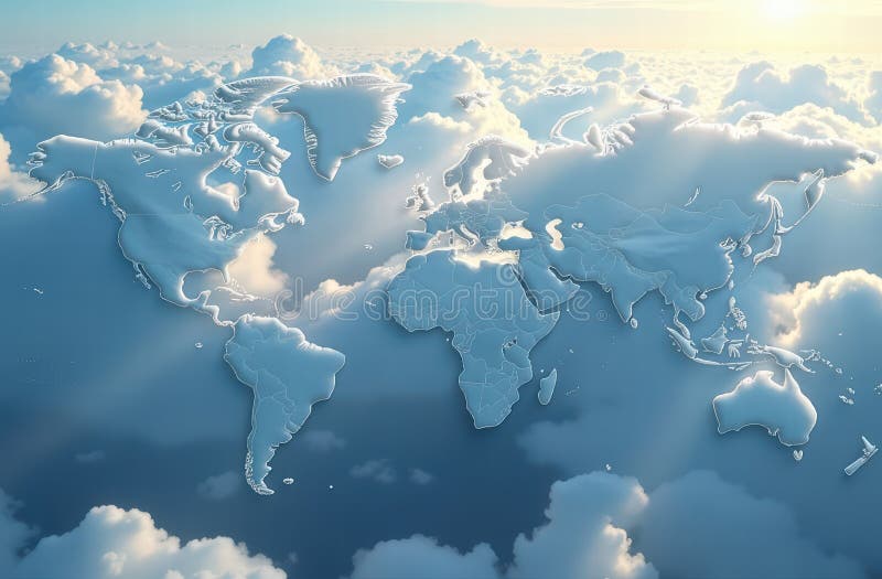 World Map in the Clouds at Dawn: Global Connection and Exploration ...