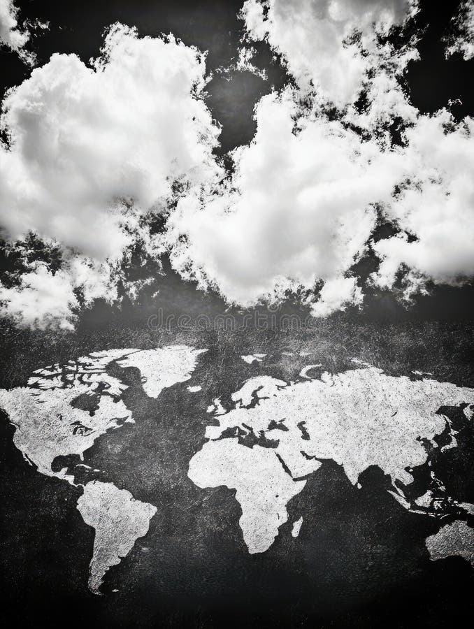 World Map Clouds Grayscale Abstract Background Design Image Sky Art ...