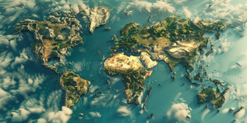 World Map on Cloudy Sky stock image. Image of generated - 367131033