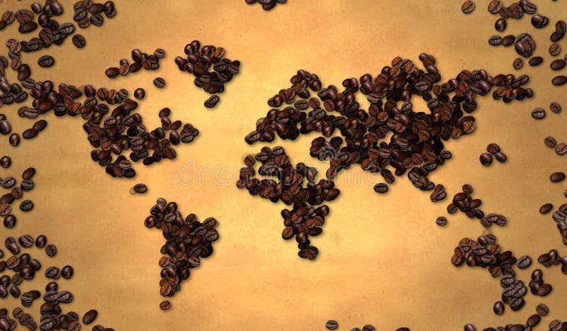 World Map Coffee Bean on Old Paper Stock Illustration - Illustration of ...