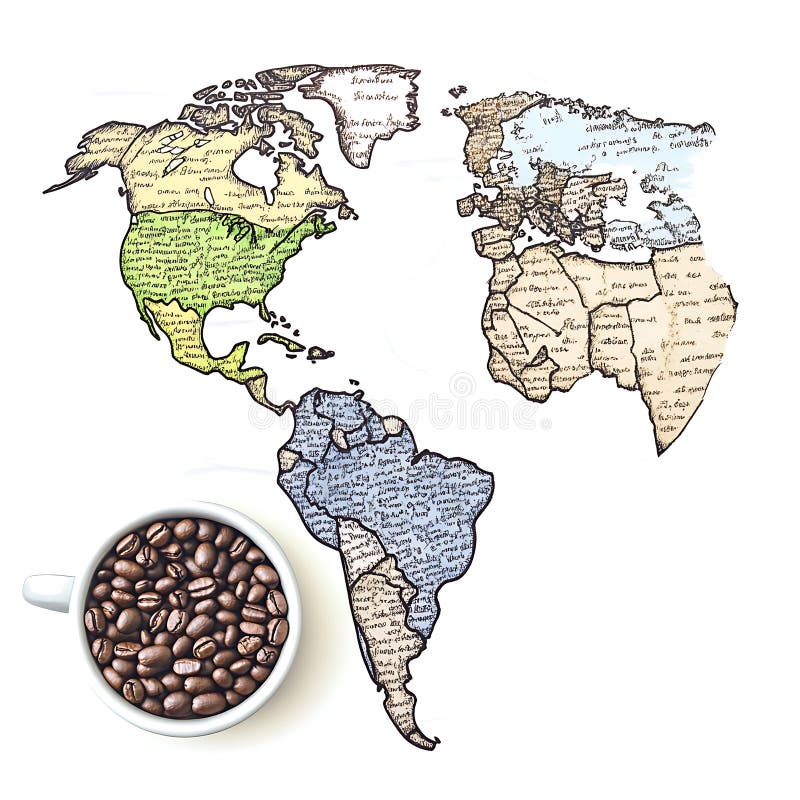 World Map with Coffee Beans a Global Coffee Journey Stock Illustration - Illustration of ...
