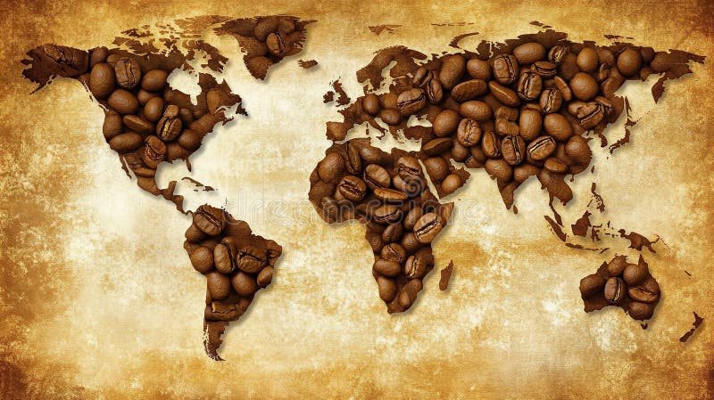 World Map Coffee Beans Global Trade Parchment Background Stock Photo ...