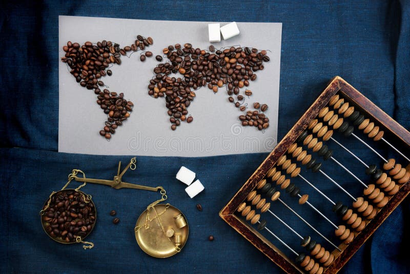 World Map of Coffee Beans, Ground . Trade and Globalization. Top View ...