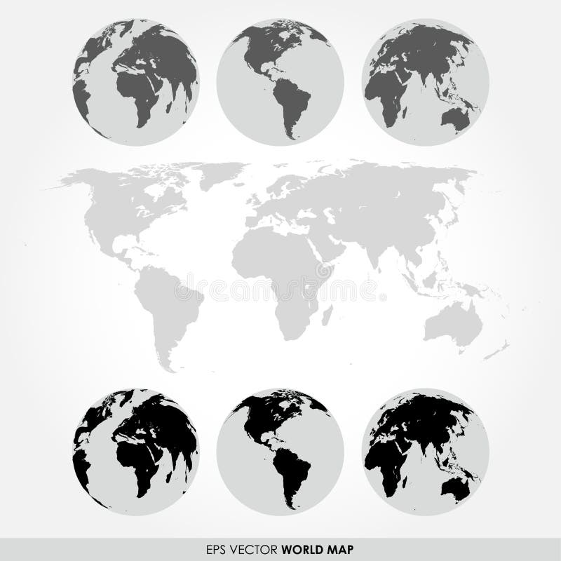 World Map Collection with Flat Detailed World Map Stock Illustration ...