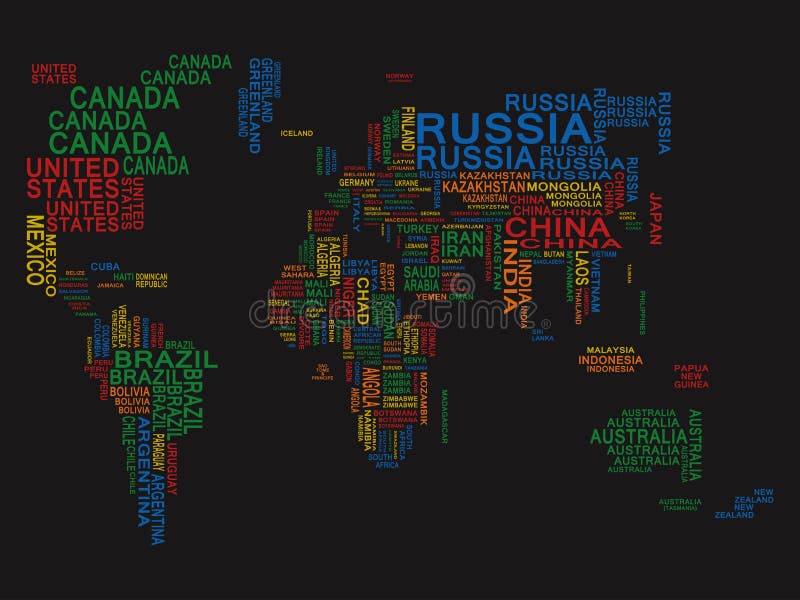 World Map. Colored on a Black Background Stock Vector - Illustration of ...