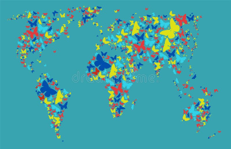 World Map of Colored Butterflies. Vector Graphics Stock Illustration ...