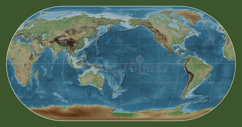 World Map. Colored Elevation. Eckert III Projection. Meridian: 9 Stock ...