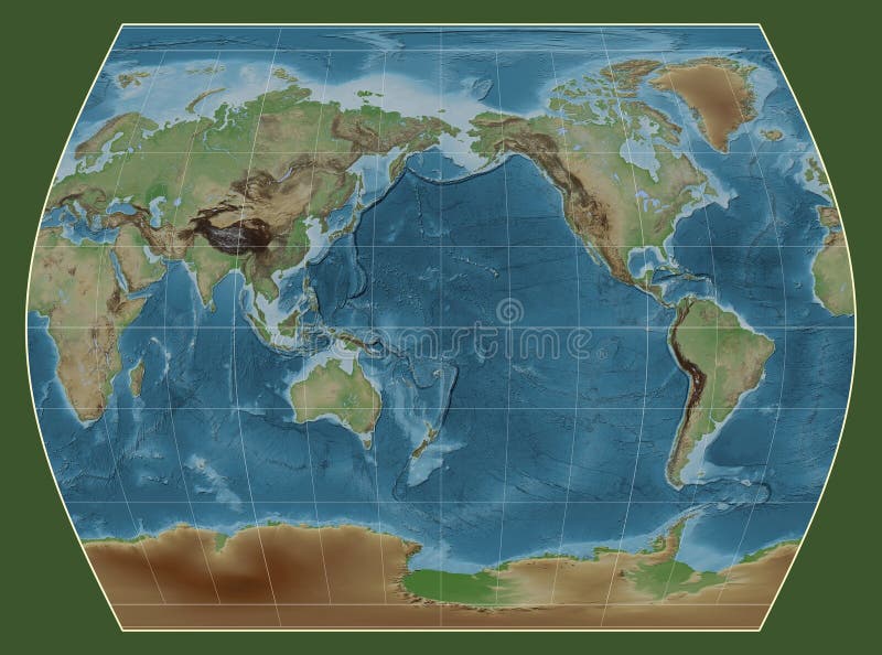 World Map. Colored Elevation. Times Projection. Meridian: 180 Stock ...