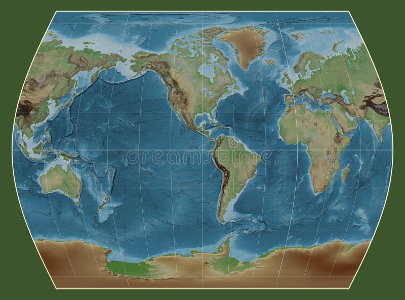 World Map. Colored Elevation. Times Projection. Meridian: -90 we Stock ...