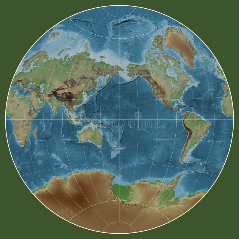 World Map. Colored Elevation. Van Der Grinten I Projection. Meri Stock ...