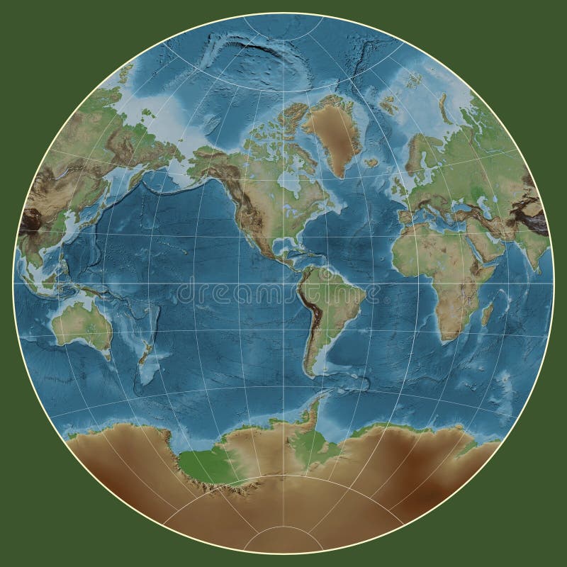 World Map. Colored Elevation. Van Der Grinten I Projection. Meri Stock ...