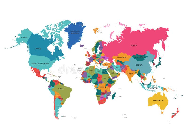World Map With Colorful Countries Atlas Eps10 Vector File Organized In