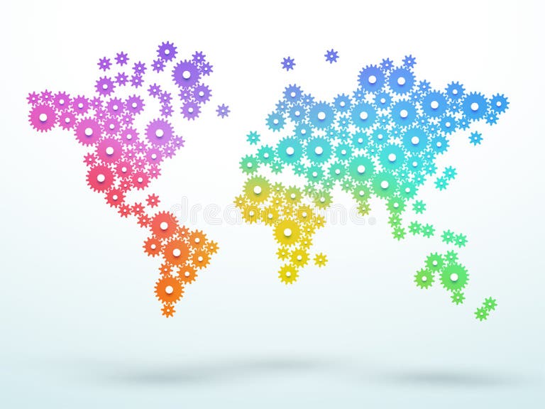 World Map Colorful Gradient Cogs Linking Vector Stock Vector ...