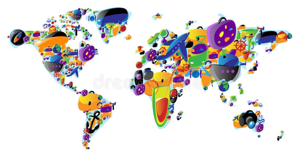 World Map of Colorful Icons Stock Vector - Illustration of leisure ...