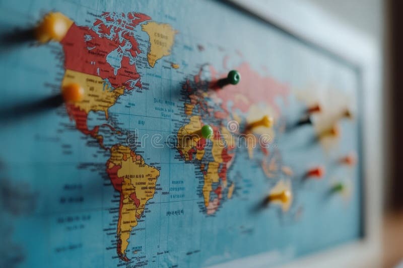 A World Map with Colorful Pins Indicating Various Locations Stock ...