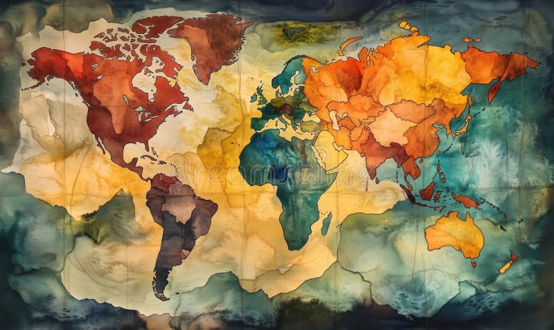 World Map with Colorful Regions Depicting Various Geographical Areas ...