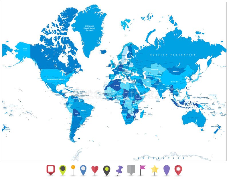 World Map in Colors of Blue and Flat Map Pointers Stock Vector ... World Map in Colors of Blue and Flat Map Pointers Stock Vector ...
